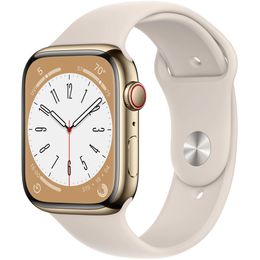 Apple Watch Series 8 (2022) GPS + Cellular 45 mm - Rostfreier Stahl Gold - Sportarmband Polarstern