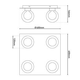 NAEVE LEUCHTEN Deckenlampe Donika, 4-flammig eckig, Glas, Stahl, amber, G9