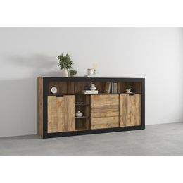 Inosign Wohnwand »Toledo, Set, 4-St, stilvolle Mediawand ohne Beleuchtung« Set samdal oak/samdal oak-schwarz Das Highboard Tudor aus hochwertigem...