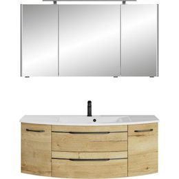 SAPHIR Badmöbel-Set »Serie 7045 2-teilig Mineralmarmor-Waschtisch mit LED-Spiegelschrank« Set, 2 Stk. tlg. Halifax Eiche quer Nachbildung