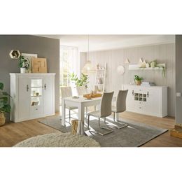 Home Affaire Wohnwand »RAVENNA« 4 Stk. tlg. Pinie Weiss Dekor Set besteht aus einem Sideboard, einem Wandregal, einem Highboard und einem Esstisch