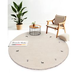 CarpetFine Wollteppich &raquo;Gabbeh Uni&laquo; rund 15 mm H&ouml;he reine Wolle handgewebt, Gabbeh Tiermotiv warmes Raumklima viele Gr&ouml;&szlig;en wei&szlig; Wolle