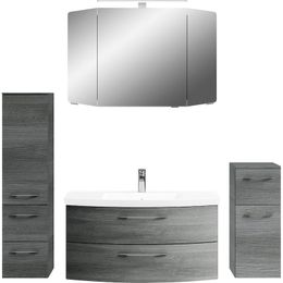 SAPHIR Badezimmer-Set »Cassca Sprint 4-teilig Mineralmarmor-Waschtisch mit LED-Spiegelschrank« 5 Stk. tlg. Graphit Struktur quer Nachbildung