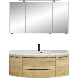 SAPHIR Badmöbel-Set »Serie 7045 2-teilig Mineralmarmor-Waschtisch mit LED-Spiegelschrank« Set, 2 Stk. tlg. Halifax Eiche quer Nachbildung