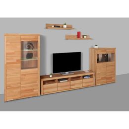 Home Affaire Wohnwand »Silkeborg« Set, 5 Stk. tlg. Kernbuche teilmassiv Set besteht aus 1 Vitrine, 1 Highboard, 1 Lowboard und 2 Wandregalen