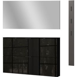 Germania Garderoben-Set &raquo;Valega&laquo; 3 Stk. tlg. schwarz Glas, Spanplatte
