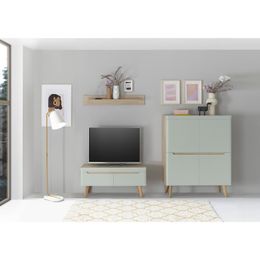 Inosign Wohnwand »Torge, Anbauwand, Schrankwand, Mediawand, Wohnzimmer-Set« 3 Stk. tlg. Pistazie/Scandi Oak Die Wohnwand ist in drei modernen...