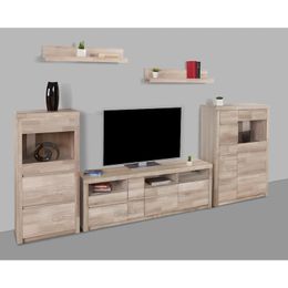 Home Affaire Wohnwand »Silkeborg« Set, 5 Stk. tlg. Eiche weiß gekalkt teilmassiv Set besteht aus 1 Highboard, 1 Lowboard, 1 Wandregal und 1 Vertico