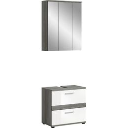 Welltime Badmöbel-Set »Lucca, bestehend aus: 1x Waschbeckenunterschrank & 1x Spiegelschrank« Set, 2 Stk. tlg. Rauchsilber Nachbildung / Weiß Hochglanz