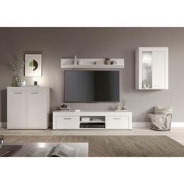 Inosign Wohnwand »Aosta, 4-tlg., best. aus: Highboard, Lowboard, Wandboard & Vitrine« 4 Stk. tlg. Weiß / Weiß