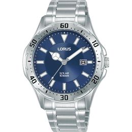 Lorus Solaruhr Armbanduhr, Herrenuhr, Edelstahlarmband, analog, Tag silberfarben-blau Schicke Armbanduhr