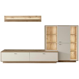 MCA furniture Wohnwand »SANTERNO« Komplett-Set, 3-teilg, 3 Stk. tlg. Soft white Melamin nachbildung / Viking Oak Melamin Nachbildung