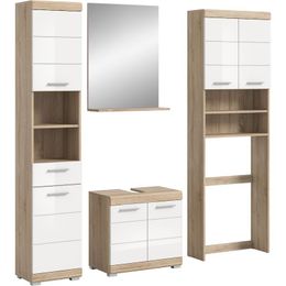 Inosign Badmöbel-Set »Siena, 4 teilig, bestehend aus:« Set, TOPSELLER!, 4 Stk. tlg. Eiche Sonoma Hell NB/weiß Hochglanz MDF TZ;MDF