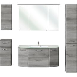 SAPHIR Badmöbel-Set »Quickset 5-teilig, Glaswaschtisch und LED-Spiegelschrank« 6 Stk. tlg. Graphit Struktur quer Nachbildung