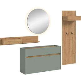 Inosign Garderoben-Set »EVRID, 4-teilig, Breite 205 cm, inkl. Beleuchtung« best. aus: Wandboard, Kommode, Spiegel, Garderobenpaneel, 4 Stk. tlg....