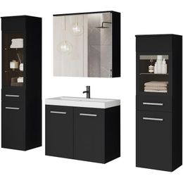 Welltime Badmöbel-Set »MADRIT II, Schrank mit Waschbecken, 2 Hänger, Spiegelschrank« Komplett-Set, 5 Stk. tlg. graphite schwarz matt