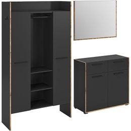 Inosign Garderoben-Set »MUSTA, 3-teilig: Garderobenschrank, Kommode & Garderobenspiegel« Basalt grau/Nox Oak Nachbildung Maße B/H/T ca.: 215 x 190...