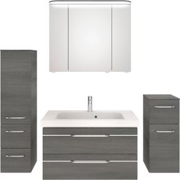 SAPHIR Badmöbel-Set »Balto Sprint 4-teilig, Mineralmarmor-Waschtisch mit LED-Spiegelschrank« 5 Stk. tlg. Graphit Struktur quer Nachbildung