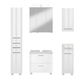 Welltime Badm&ouml;bel-Set &raquo;"Trento", Badezimmer-Set, H&auml;ngeschrank, Unterschrank, Hochschrank&laquo; 5 Stk. tlg. Hochglanz wei&szlig;