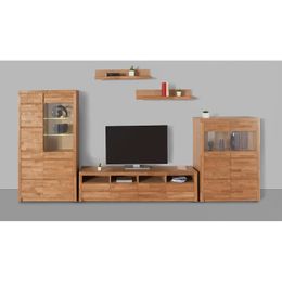 Home Affaire Wohnwand »Silkeborg« Set, 5 Stk. tlg. Eiche teilmassiv Set besteht aus 1 Vitrine, 1 Highboard, 1 Lowboard und 2 Wandregalen