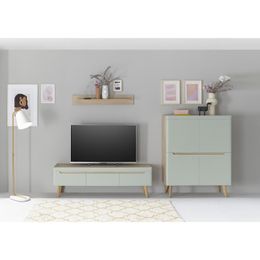 Inosign Wohnwand »Torge, Anbauwand, Schrankwand, Mediawand, Wohnzimmer-Set« 3 Stk. tlg. Pistazie/Scandi Oak Die Wohnwand ist in drei modernen...