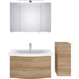 SAPHIR Badmöbel-Set »6005 Sprint 3-teilig, Keramik-Waschtisch mit LED-Spiegelschrank« 4 Stk. tlg. Riviera Eiche quer Nachbildung