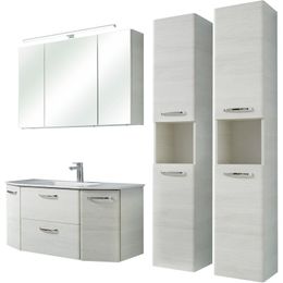 SAPHIR Badmöbel-Set »Quickset 936 4-teilig, Glaswaschtisch und LED-Spiegelschrank« Set, 4 Stk. tlg. Eiche Weiß quer Nachbildung