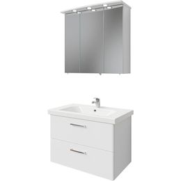 SAPHIR Badmöbel-Set »Quickset 316 2-teilig, Keramikwaschtisch mit LED-Spiegelschrank« 2 Stk. tlg. Weiß Hochglanz / Weiß Glanz