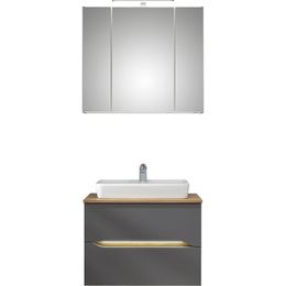 Badm&ouml;bel-Set &raquo;Quickset 2-teilig, Keramik-Aufsatzbecken mit LED-Spiegelschrank&laquo; 5 Stk. tlg. grau