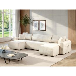 OTTO HOME Wohnlandschaft »JONAA, 311 cm, U-Form, Schlafsofa, Boxspringfederung, Dauerschläfer« 133/270cm, Bettkasten, Seitentaschen, Cord und...