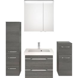 SAPHIR Badmöbel-Set »Balto Sprint 4-teilig, Mineralmarmor-Waschtisch mit LED-Spiegelschrank« 5 Stk. tlg. Graphit Struktur quer Nachbildung