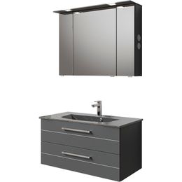 SAPHIR Badmöbel-Set »Serie 6025 2-teilig Mineralmarmor-Waschtisch mit LED-Spiegelschrank« 2 Stk. tlg. Quarzgrau Matt Select