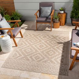 Teppich &raquo;KURA&laquo; rechteckig 5 mm H&ouml;he Moderner Teppich im Jute-Look, Wetterfest f&uuml;r Balkon & Terrasse braun Kunstfaser