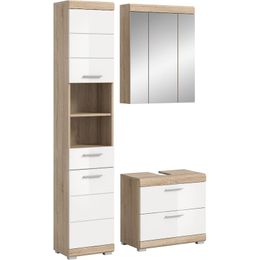 Inosign Badmöbel-Set »Siena, 3 teilig, bestehend aus:« Set, TOPSELLER!, 3 Stk. tlg. Eiche Sonoma Hell NB/weiß Hochglanz MDF TZ