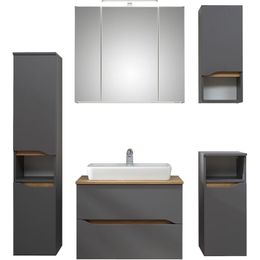 SAPHIR Badmöbel-Set »Quickset 5-teilig, Keramik-Aufsatzbecken und LED-Spiegelschrank« 7 Stk. tlg. Quarzgrau Matt Touch/Quarzgrau Matt, Akzent...