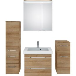 SAPHIR Badmöbel-Set »Balto Sprint 4-teilig, Mineralmarmor-Waschtisch mit LED-Spiegelschrank« 5 Stk. tlg. Riviera Eiche quer Nachbildung