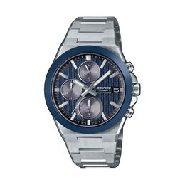 CASIO EDIFICE Solaruhr Armbanduhr, Herrenuhr, Edelstahlarmband, analog, Tag, Stoppfunktion edelstahlfarben-blau Exquisite Armbanduhr