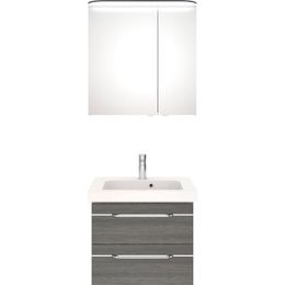 SAPHIR Badmöbel-Set »Balto Sprint 2-teilig, Mineralmarmor-Waschtisch mit LED-Spiegelschrank« 2 Stk. tlg. Graphit Struktur quer Nachbildung