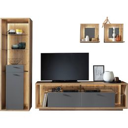 MCA furniture Wohnwand »Lizzano« Set, 4 Stk. tlg. Balkeneiche- Royal Grau Melamin Nachbildung