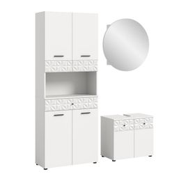 Inosign Badezimmer-Set »VICENZA, TOPSELLER!, Breite 145cm, 3-teilig, mit Ornamentabsetzung« best. aus: Hochschrank, Waschbeckenunterschrank und...