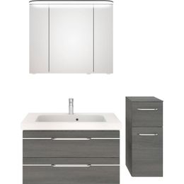 SAPHIR Badmöbel-Set »Balto Sprint 3-teilig, Mineralmarmor-Waschtisch mit LED-Spiegelschrank« 4 Stk. tlg. Graphit Struktur quer Nachbildung