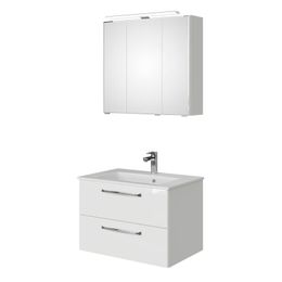 SAPHIR Badmöbel-Set »Trentino 2-tlg Mineralmarmor-Waschtisch, Spiegelschrank mit LED-Leuchte« 3 Stk. tlg. Weiß Hochglanz