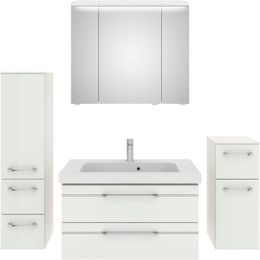 SAPHIR Badmöbel-Set »Balto Sprint 4-teilig, Mineralmarmor-Waschtisch mit LED-Spiegelschrank« 5 Stk. tlg. Weiß Hochglanz / Weiß Glanz