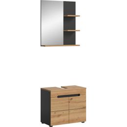 Inosign Badm&ouml;bel-Set &raquo;REHAT, 2-teilig, Breite 63 cm, mit grifflosen Fronten, bestehend aus:&laquo; 2 Stk. tlg. Basalt grau/Artisan Eiche Nachbildung