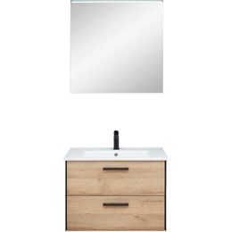 SAPHIR Badmöbel-Set »Quickset 395 2-teilig, Keramik-Waschtisch mit LED-Spiegel, 75 cm breit« 2 Stk. tlg. braun
