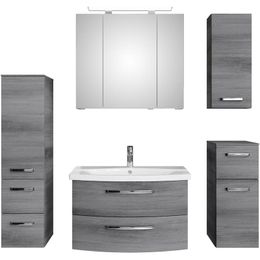 SAPHIR Badmöbel-Set »Serie 4010 5-teilig Keramik-Waschtisch mit LED-Spiegelschrank« Set Graphit Struktur quer Nachbildung