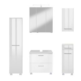 Welltime Badm&ouml;bel-Set &raquo;"Trento", Badezimmer-Set, H&auml;ngeschrank, Unterschrank, Midischrank&laquo; 5 Stk. tlg. wei&szlig; Holzwerkstoff, MDF