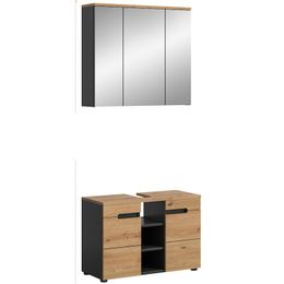 Inosign Badm&ouml;bel-Set &raquo;REHAT, 2-teilig, Breite 80 cm, mit Grifflosen Fronten, bestehend aus:&laquo; 2 Stk. tlg. Basalt grau/Artisan Eiche Nachbildung