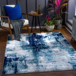 LIVABLISS Teppich &raquo;HELSINKI&laquo; rechteckig 11 mm H&ouml;he Moderner Designerteppich in Marmor Optik, Kurzflor Wohnzimmerteppich blau Obermaterial: 100%...