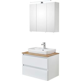 SAPHIR Badmöbel-Set »Quickset 360 2-teilig, Keramik-Aufsatzbecken mit LED-Spiegelschrank« 2 Stk. tlg. Weiß Glanz